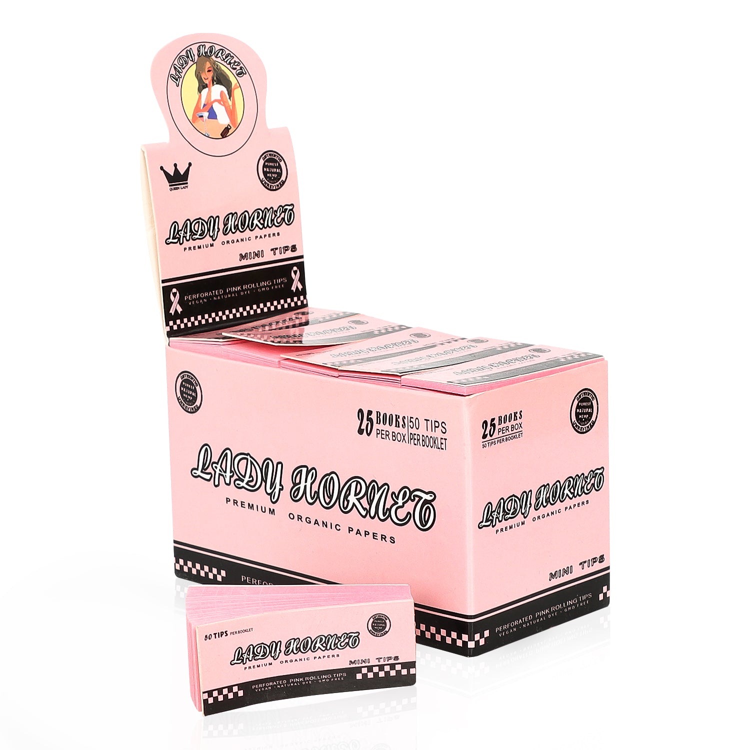 LADY HORNET Pink Rolling Tips, 45 x 18 mm Mini Size Rolling Tip, Natur ...