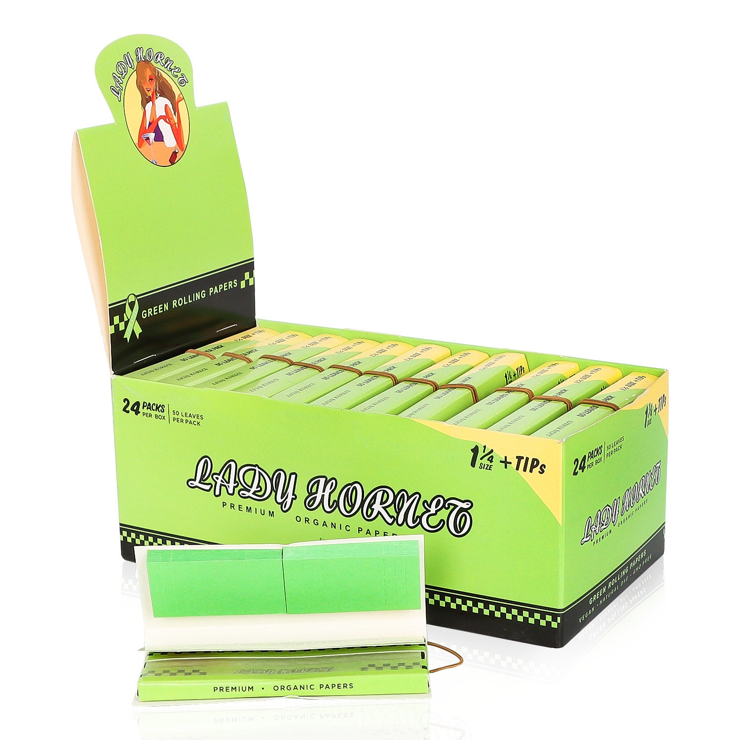 LADY HORNET Green Rolling Paper with Rolling Tips, 1 1/4 Size Cigarett ...